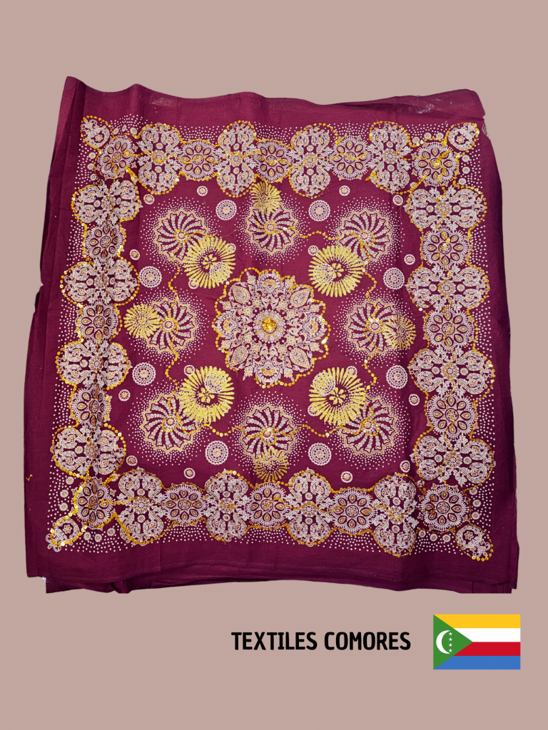 Chiromani motif fleur bordeaux - Textiles Comores - Tissus Comores