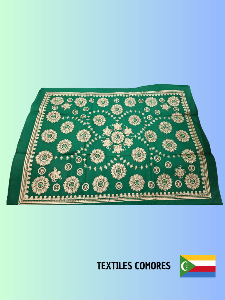 Kanga Chiromani motif rond vert - Textiles Comores - Tissus Comores